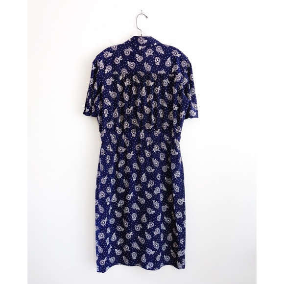 Vintage | Dresses | Vintage Blue White Floral Pattern Midi Dress L Xl ...